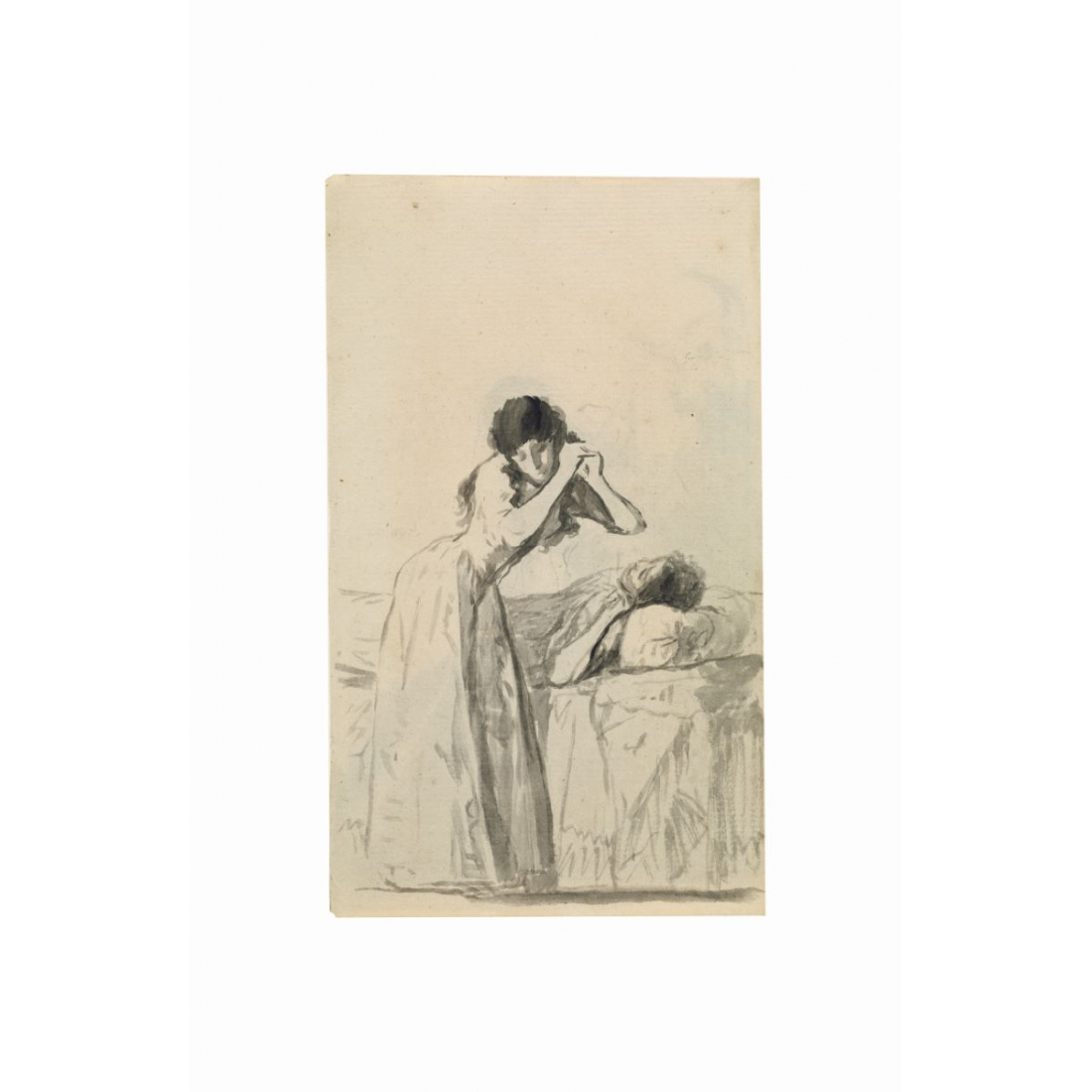 Joven en pie, mesándose los cabellos